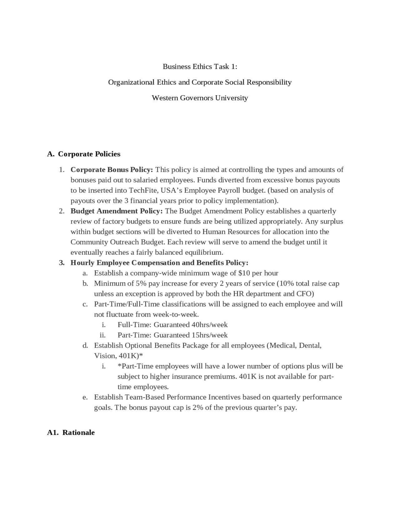 Business Ethics Task 1:Organizational Ethics and Corporate | Lecture ...