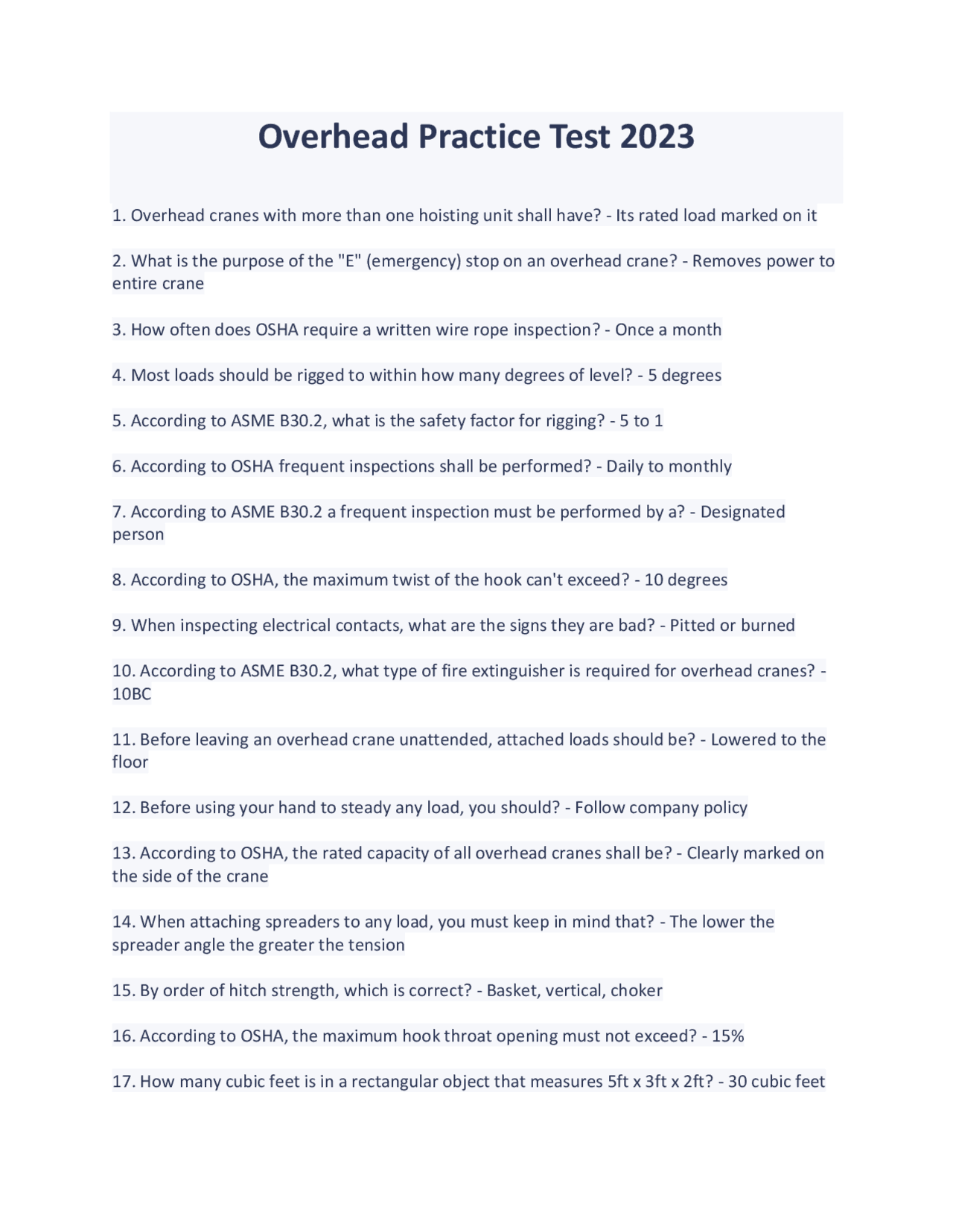 Overhead Practice Test 2024 | Exams Advanced Education | Docsity