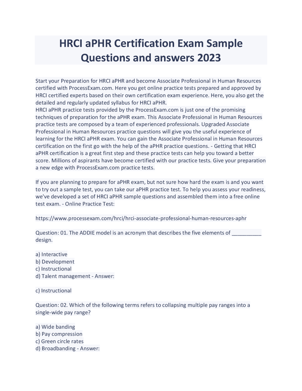 HRCI aPHR Certification Exam Sample Questions and answers 2024 | Exams ...