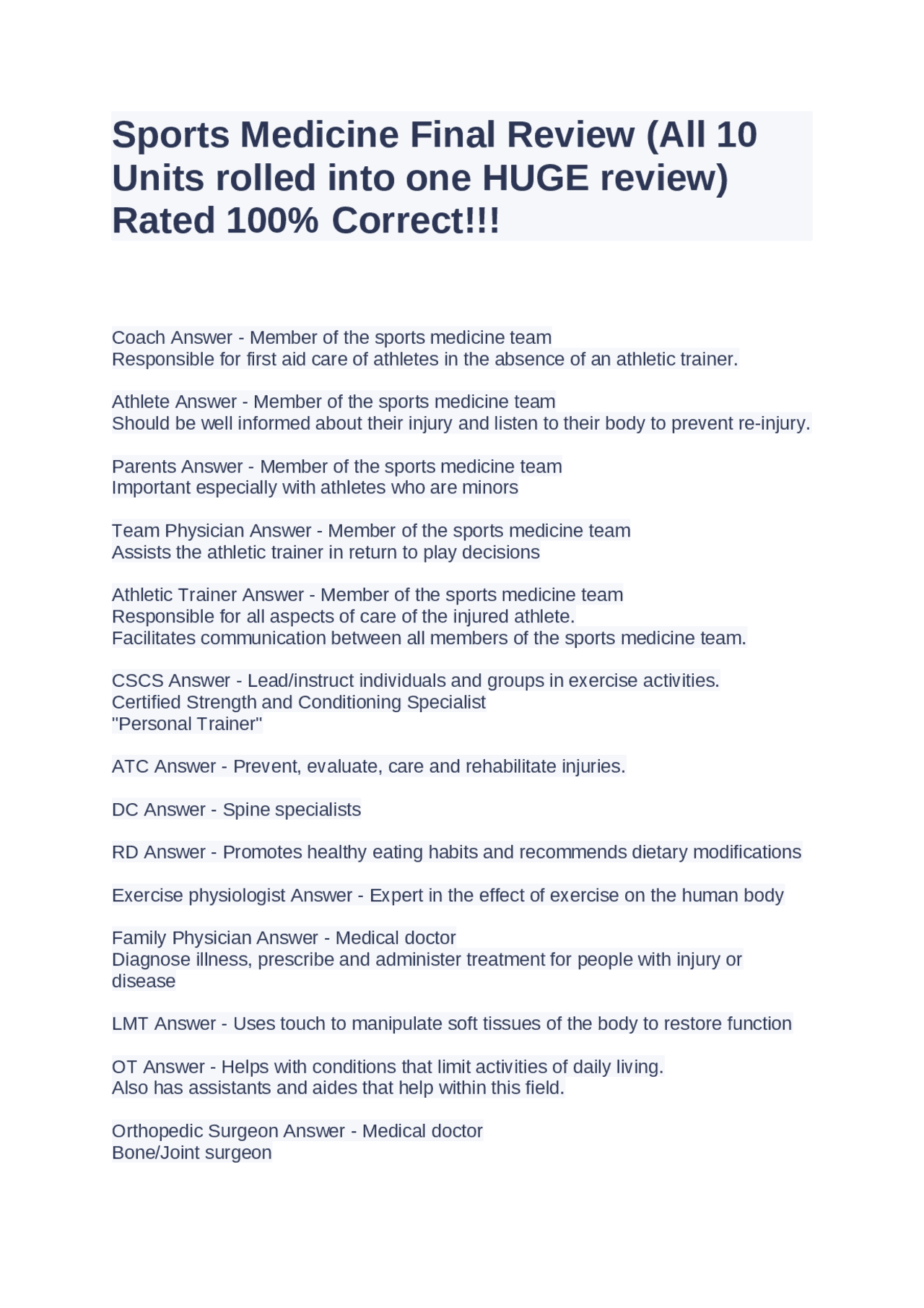 Sports Medicine Final Review (All 10 Units rolled into one HUGE review ...