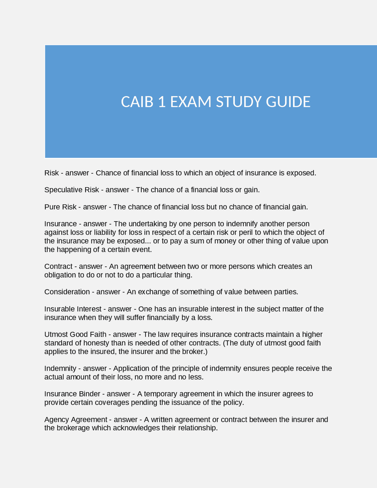 CAIB 1 EXAM STUDY GUIDE | Exams Nursing | Docsity