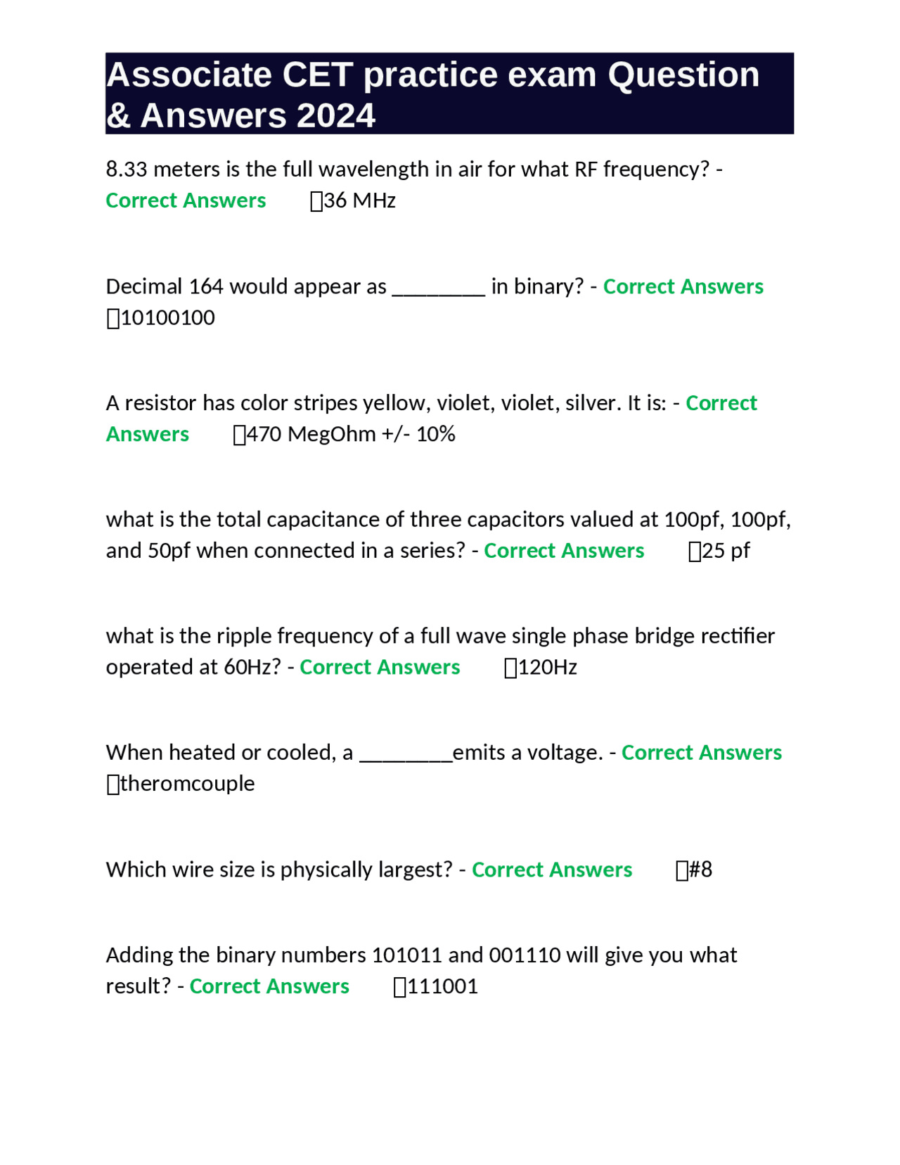 Associate CET practice exam Question & Answers 2024 | Exams Nursing ...