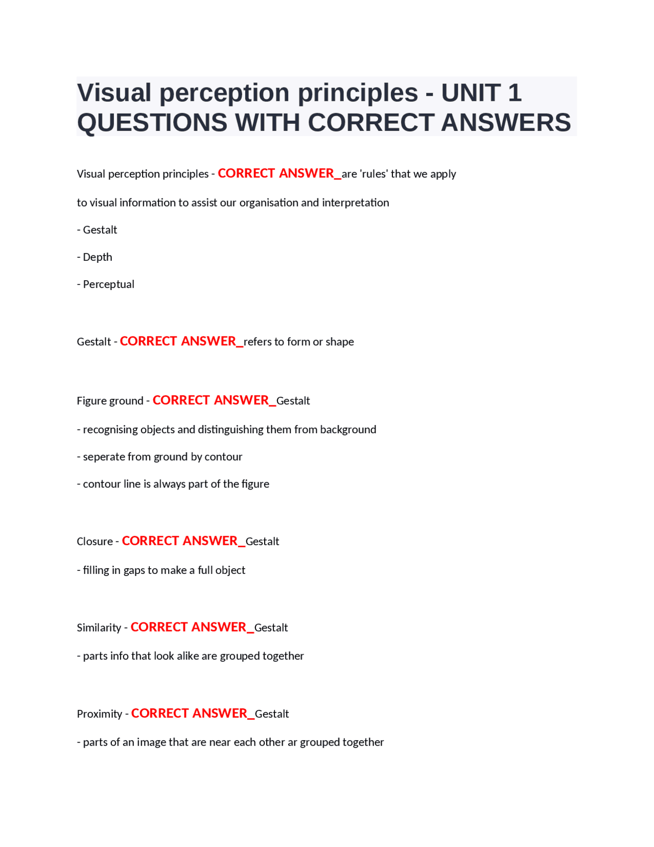 Visual perception principles - UNIT 1 QUESTIONS WITH CORRECT ANSWERS ...
