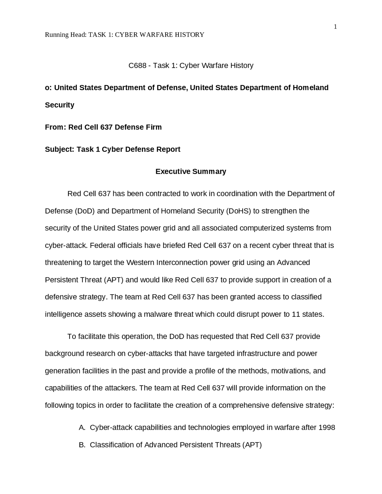 C688 - Task 1: Cyber Warfare Historyo: United States Departm | Lecture ...