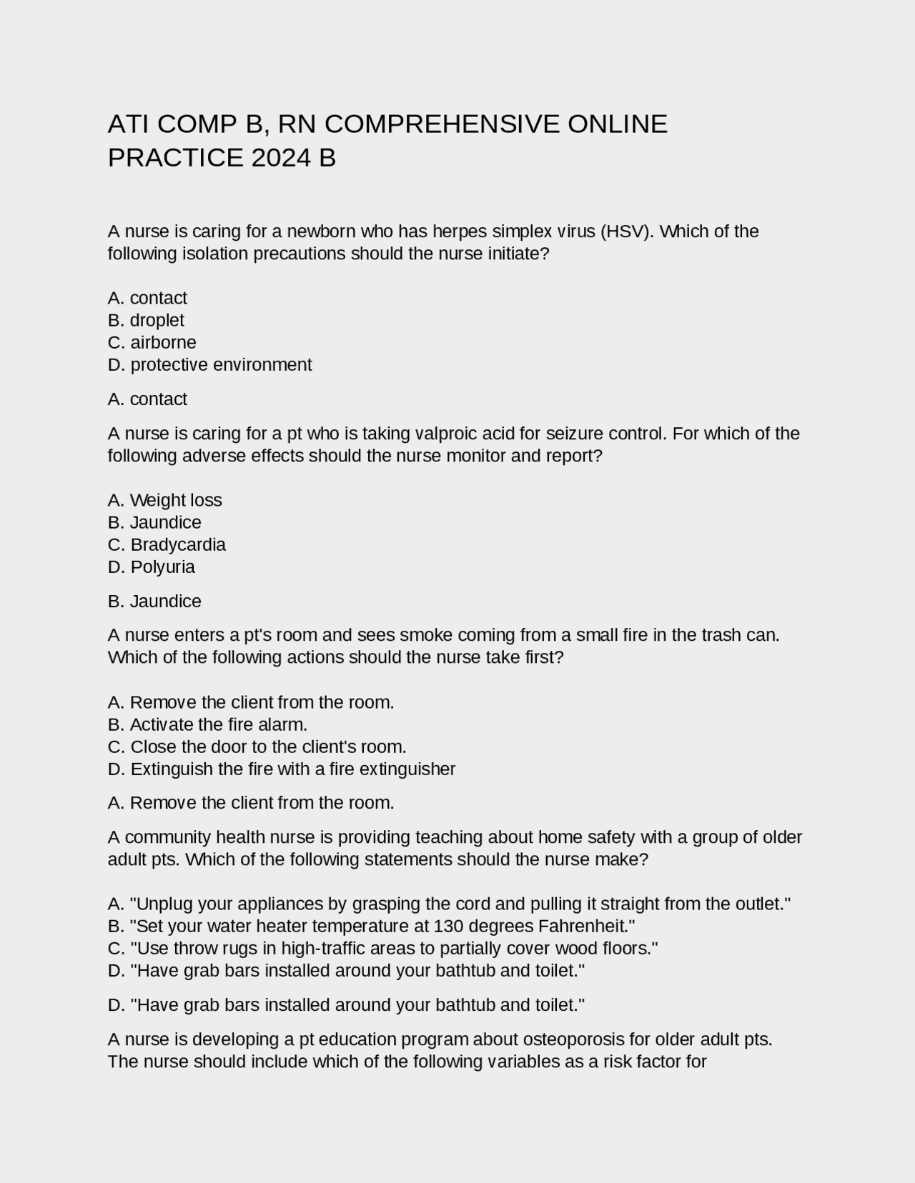 ATI COMP B, RN COMPREHENSIVE ONLINE PRACTICE 2024 B | Exams Nursing | Docsity