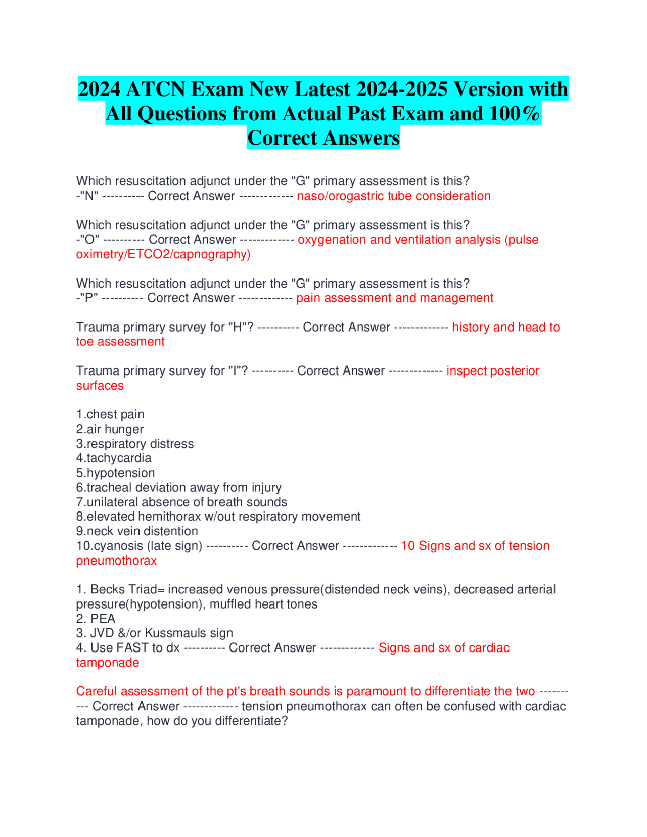 2024 ATCN Exam New Latest 2024-2025 Version with All Questions from ...