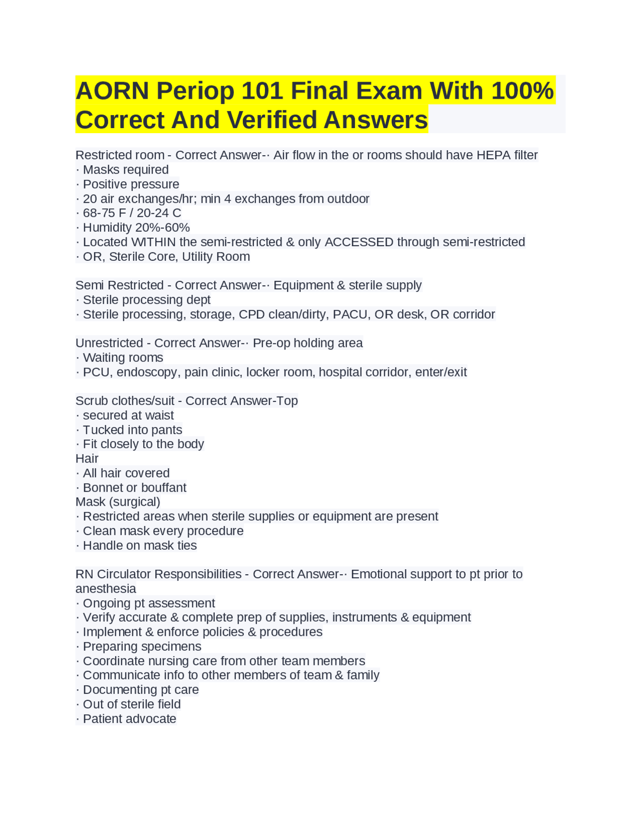 AORN Periop 101 Final Exam With 100% Correct And Verified Answers ...