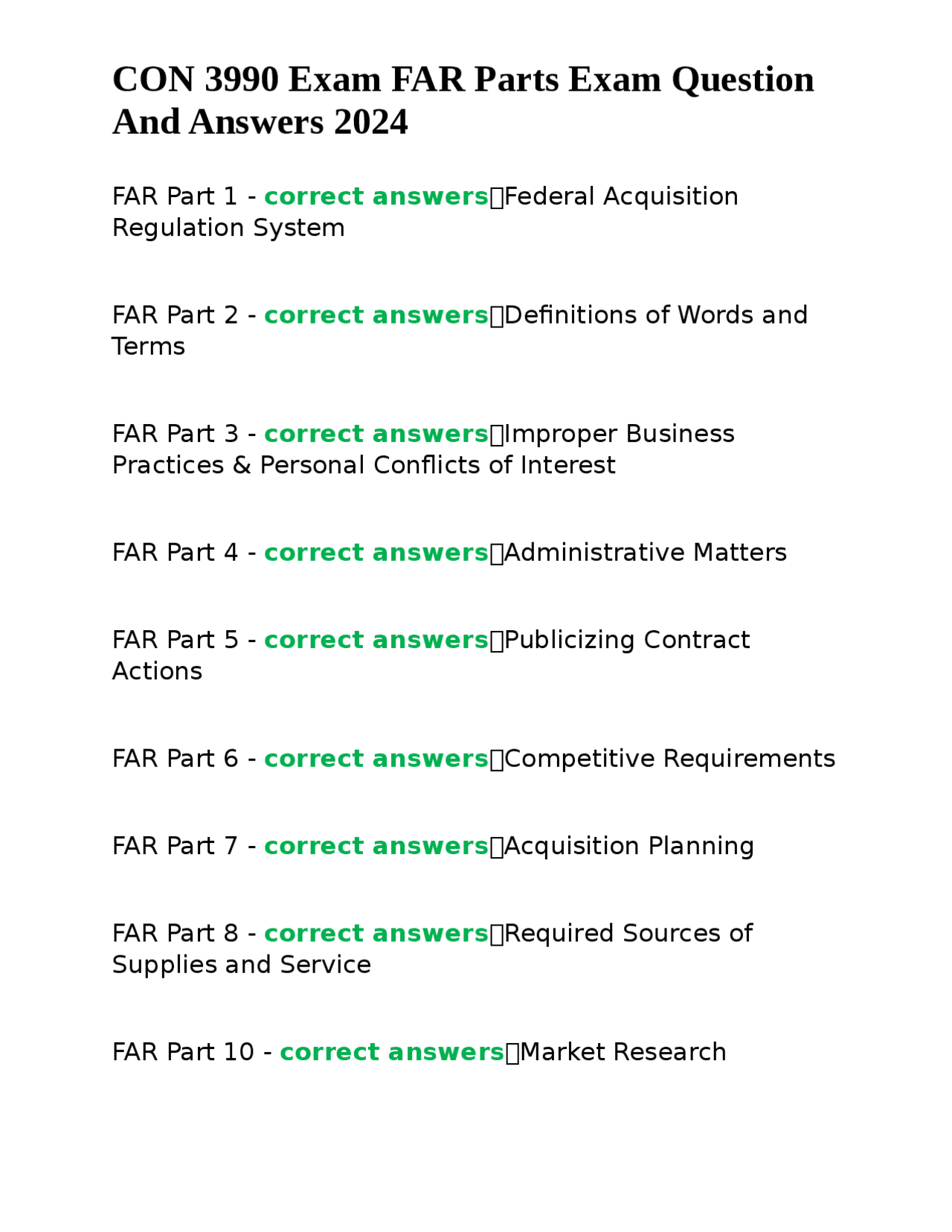 CON 3990 Exam FAR Parts Exam Question And Answers 2024 | Exams Nursing ...