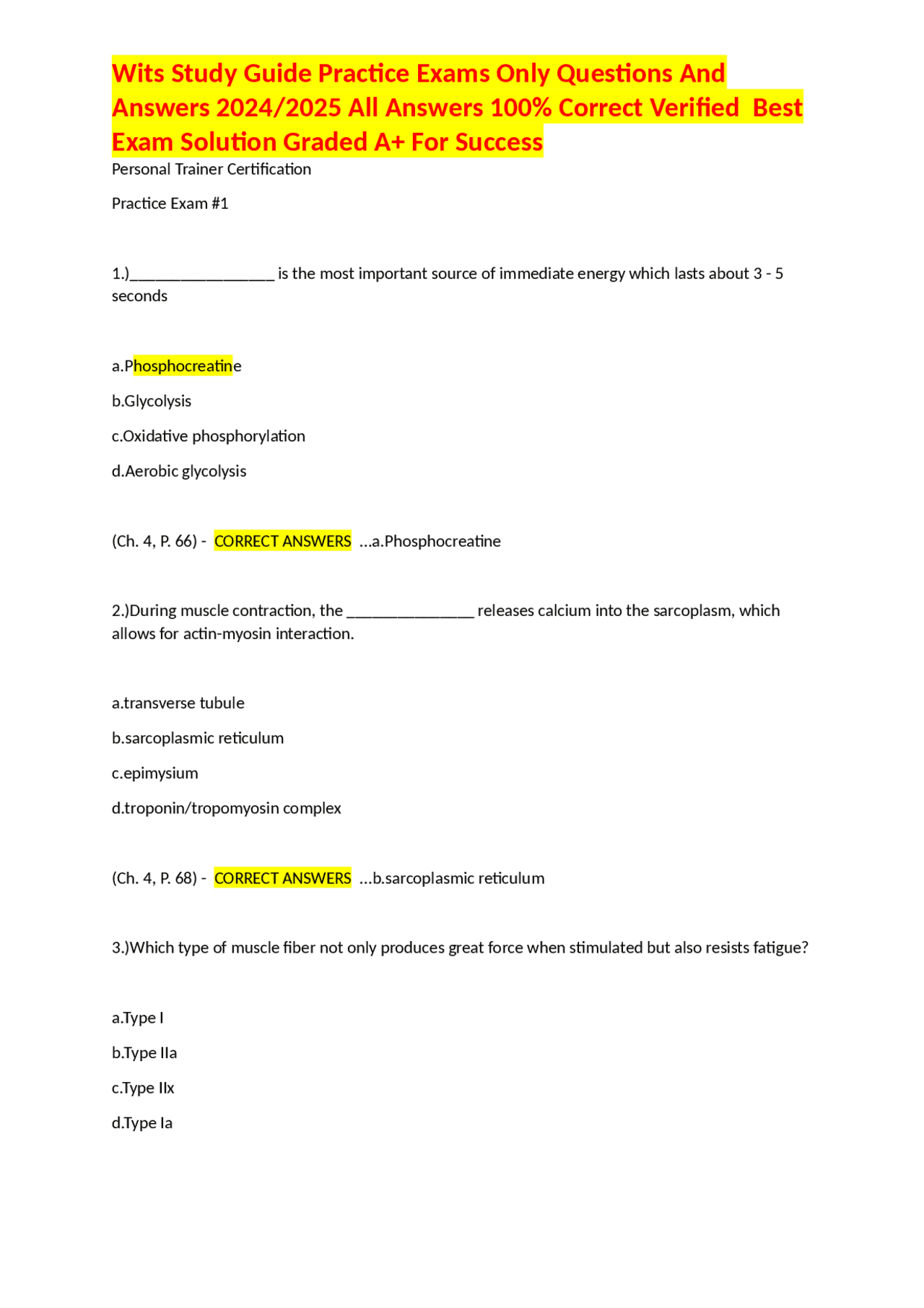 Wits Study Guide Practice Exams Only Questions And Answers 2024/2025 ...