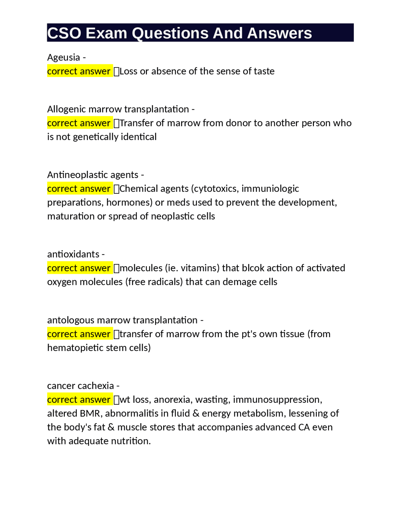 CSO Exam Questions And Answers | Exams Medicine | Docsity