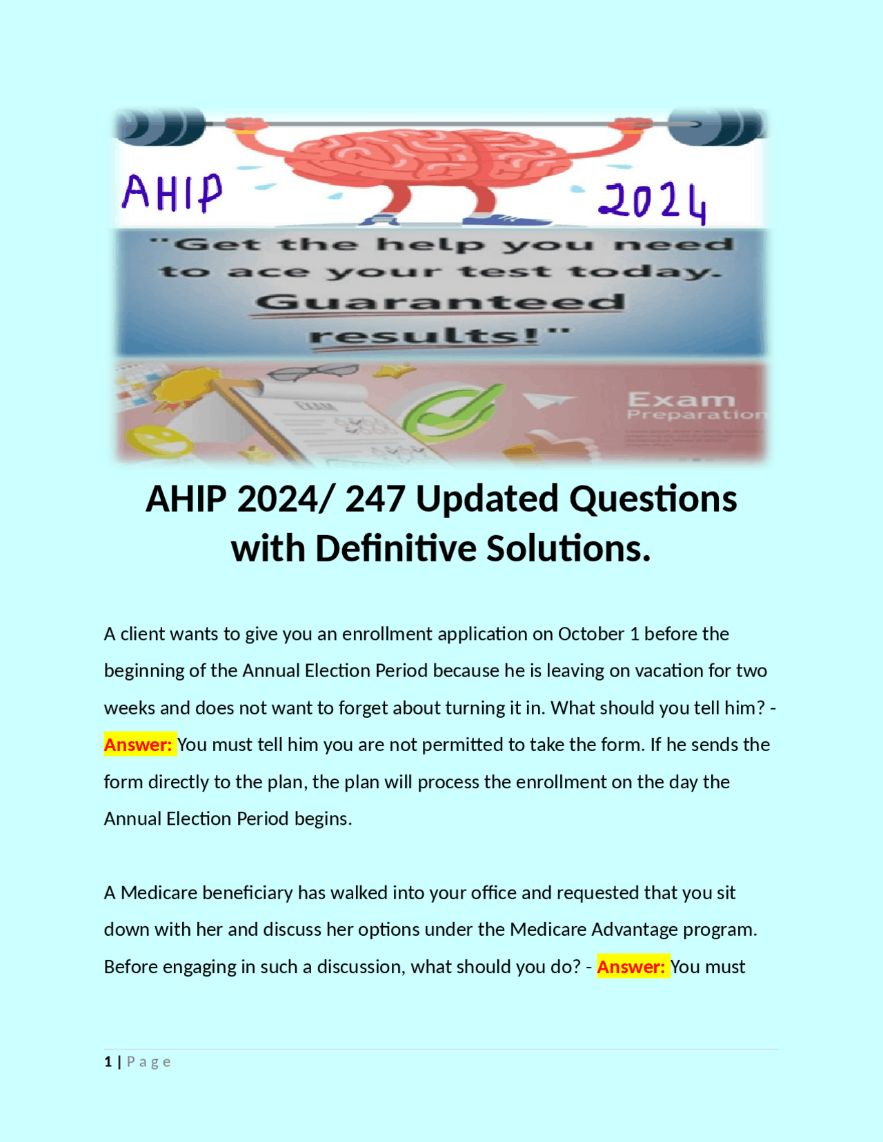 AHIP 2024/ 247 Updated Questions with Definitive Solutions. | Exams Nursing | Docsity