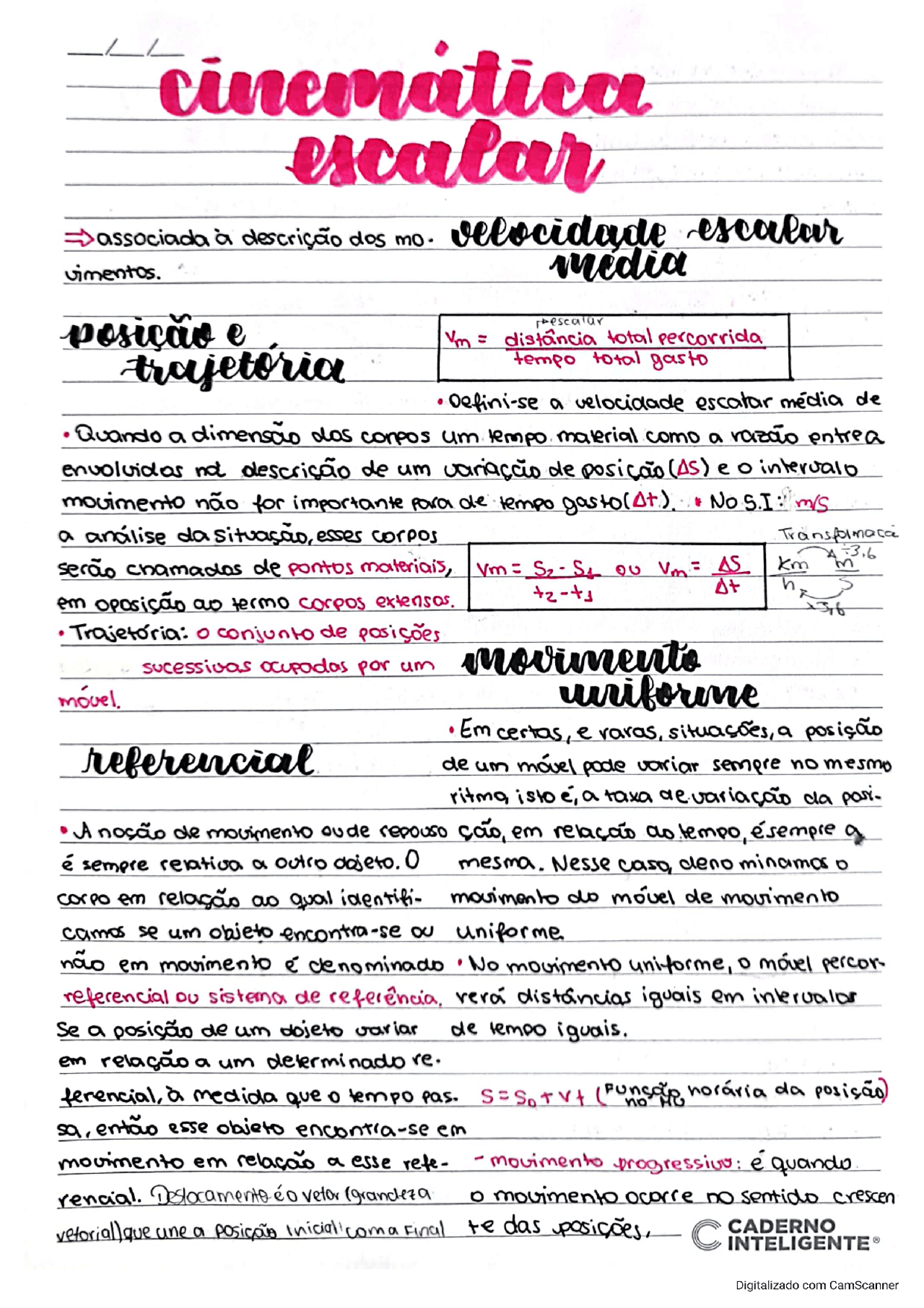 Resumo - Cinemática escalar | Notas de estudo Física para Ensino Médio ...