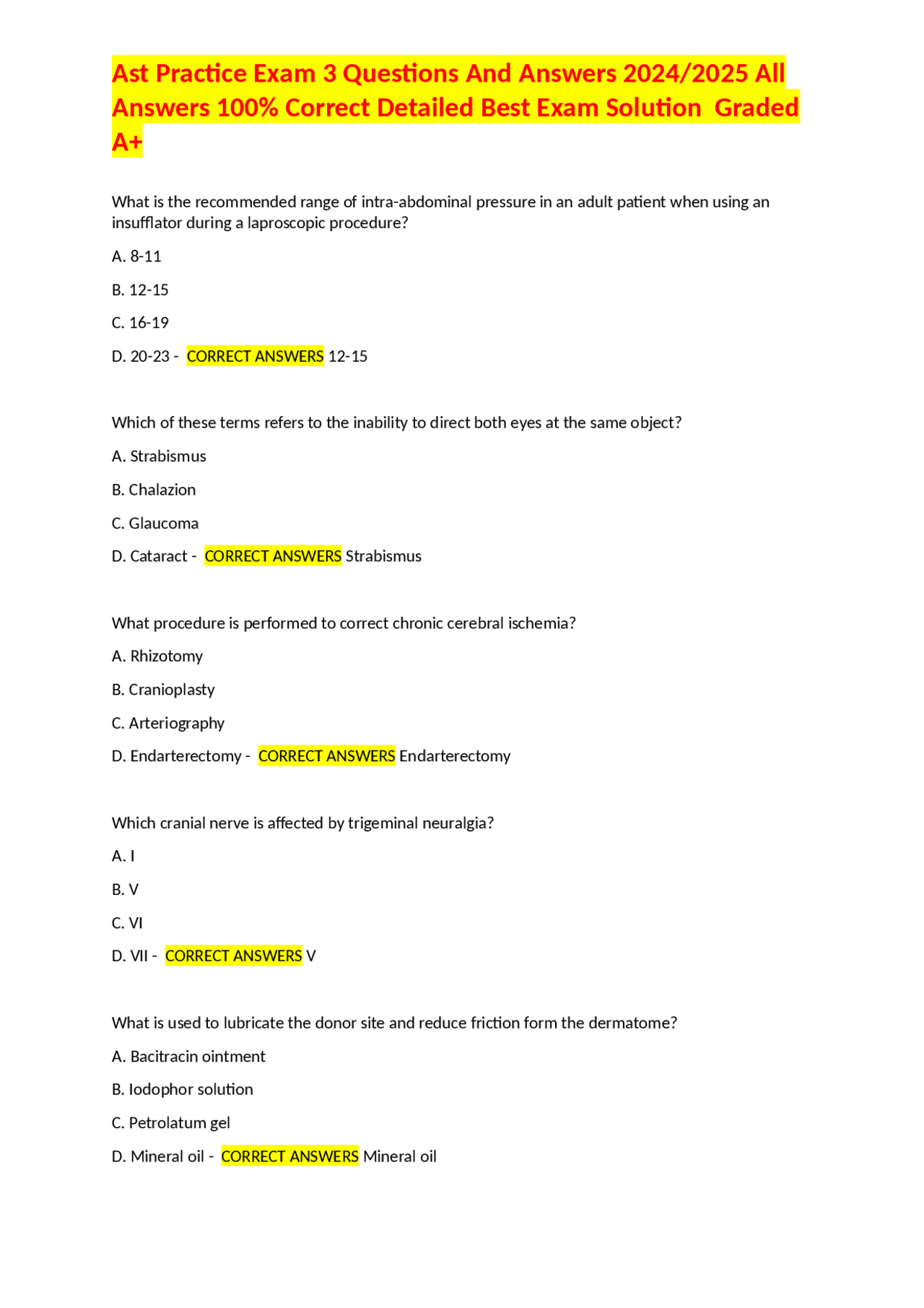 Ast Practice Exam 3 Questions And Answers 2024/2025 All Answers 100% ...