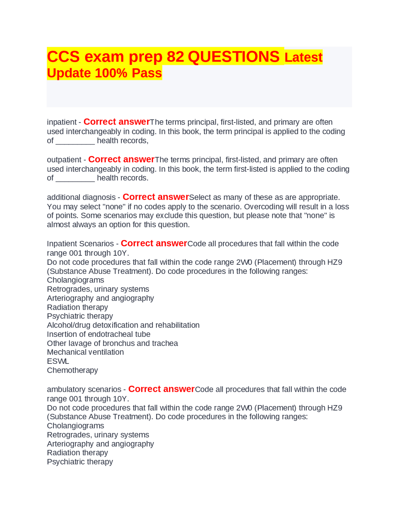 CCS exam prep 82 QUESTIONS Latest Update 100% Pass>. | Exams Nursing ...