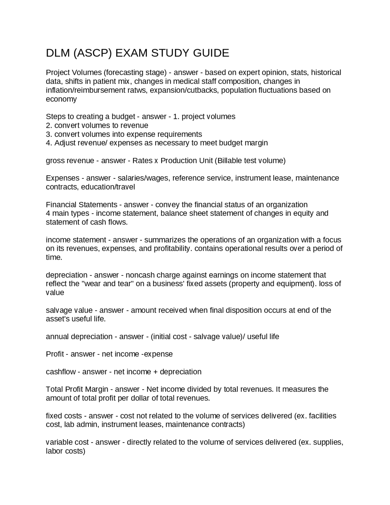 DLM (ASCP) EXAM STUDY GUIDE | Exams Nursing | Docsity