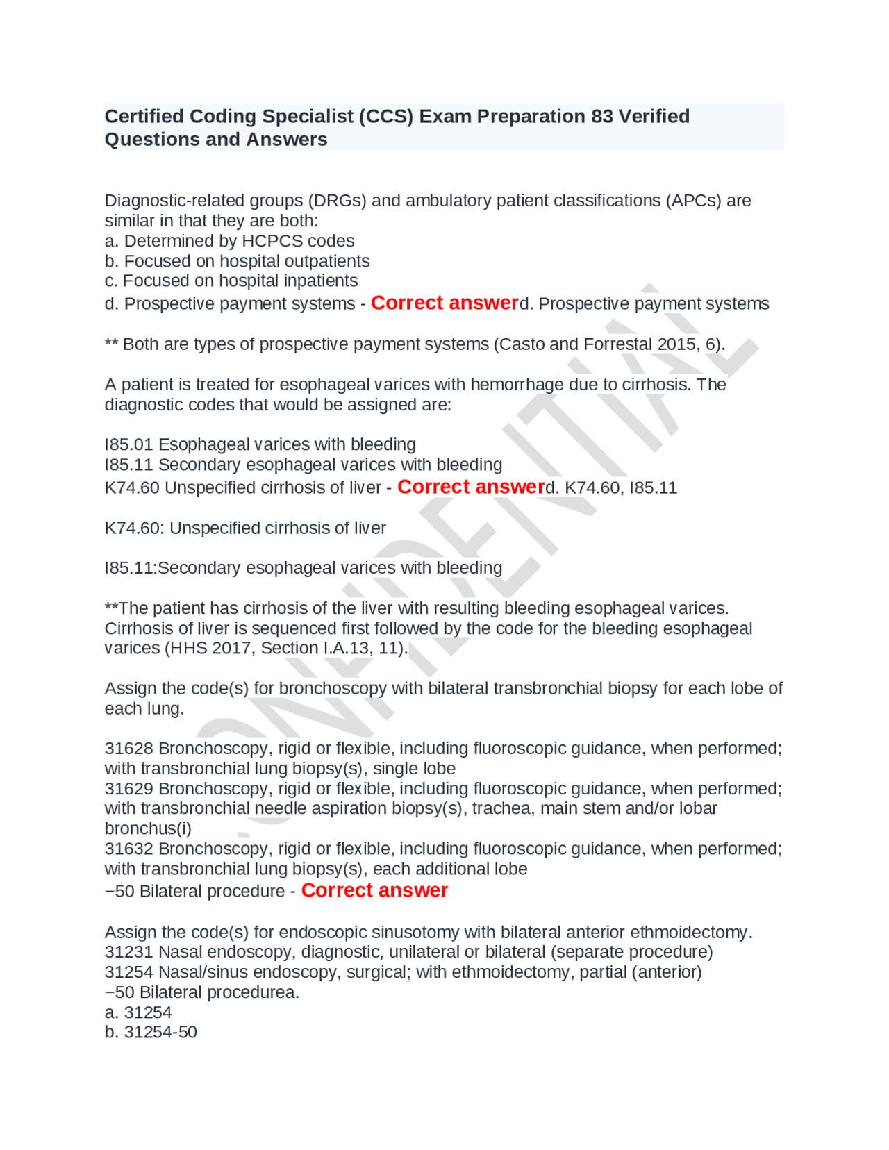 Certified Coding Specialist (CCS) Exam Preparation 83 Verified ...