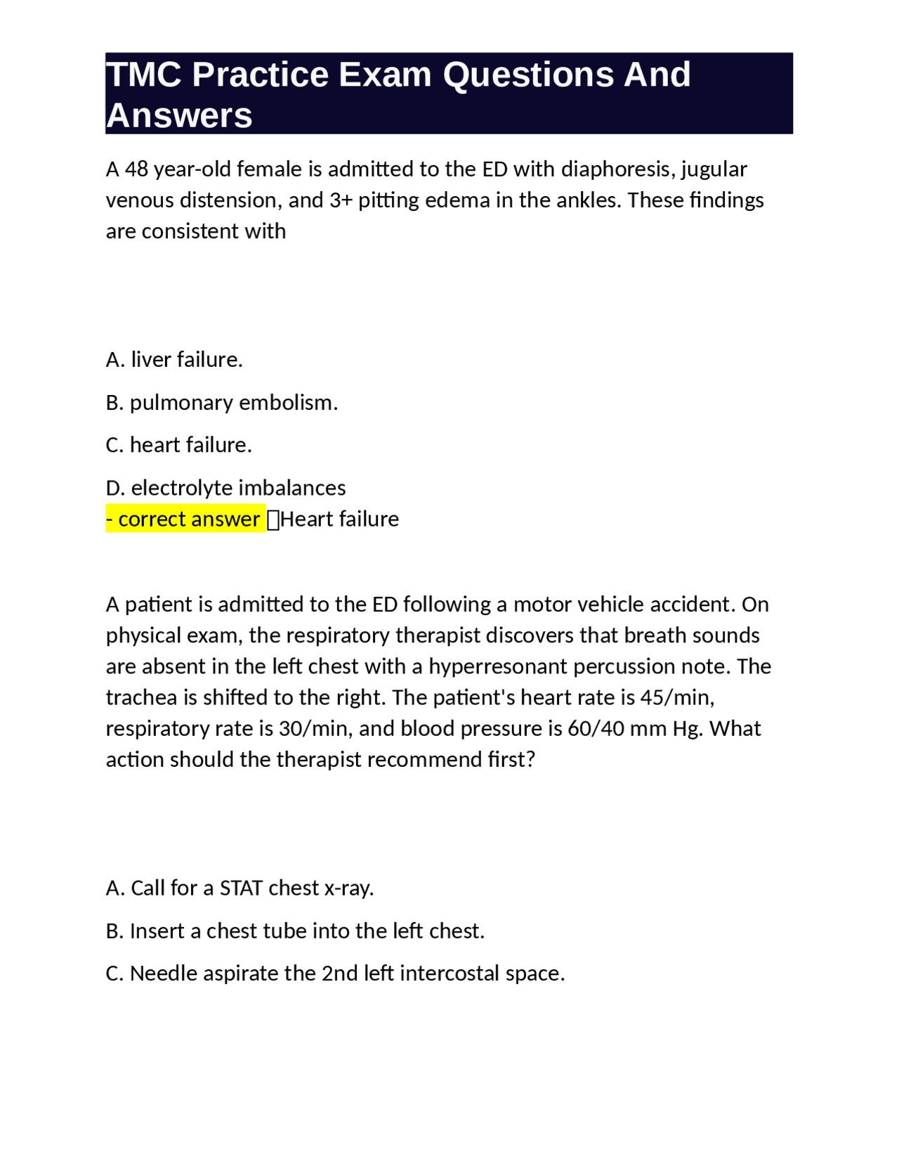 TMC Practice Exam Questions And Answers | Exams Medicine | Docsity