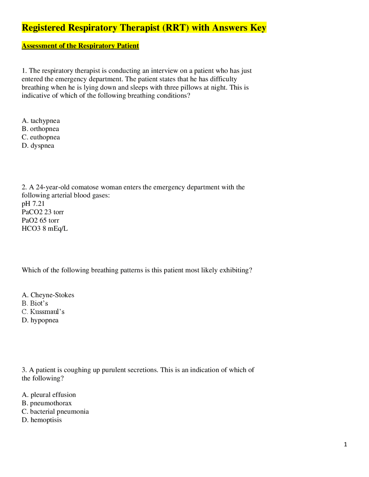 Registered Respiratory Therapist (RRT) Practice Exam Assessment of the ...