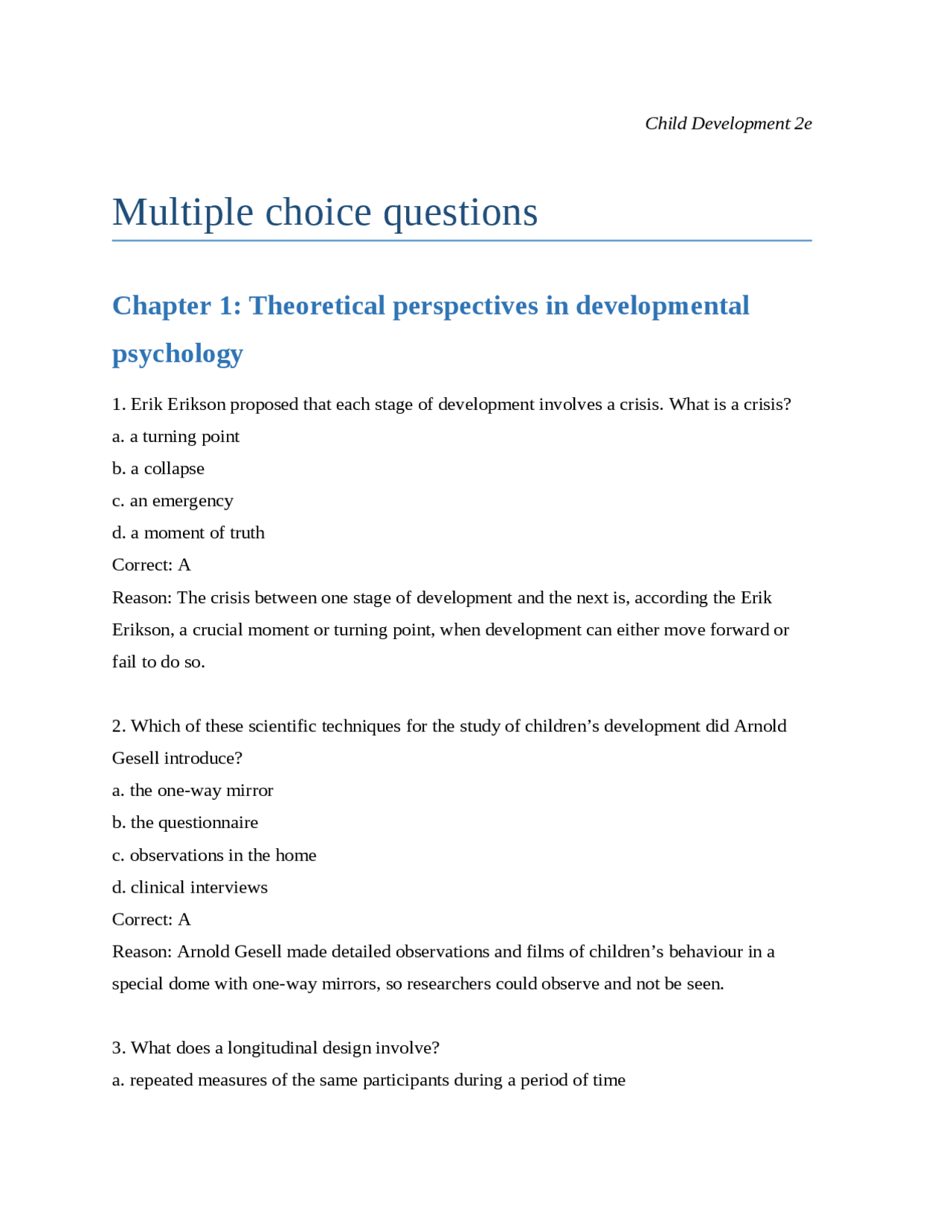 Test Bank Child Development 2nd Edition | Exams Childhood Development ...
