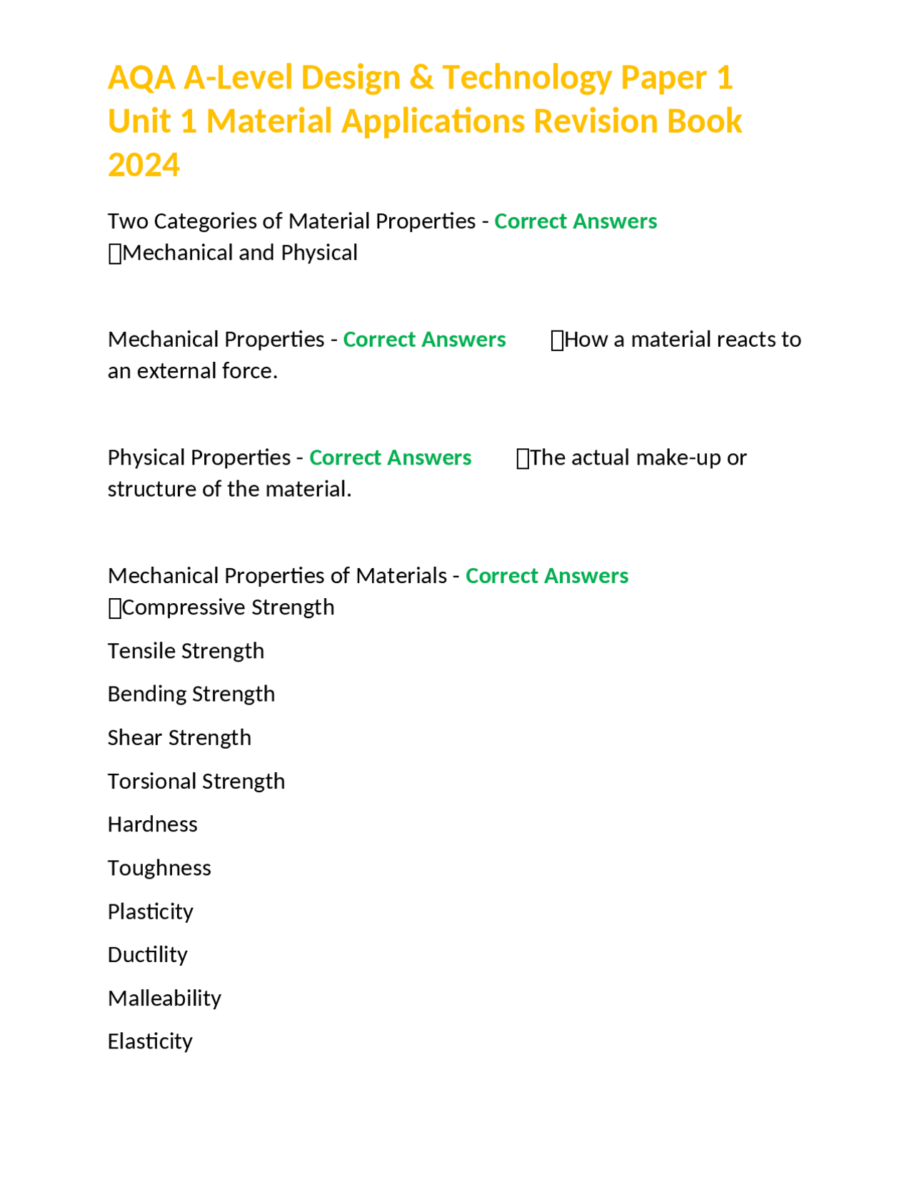AQA A-Level Design & Technology Paper 1 Unit 1 Material Applications ...