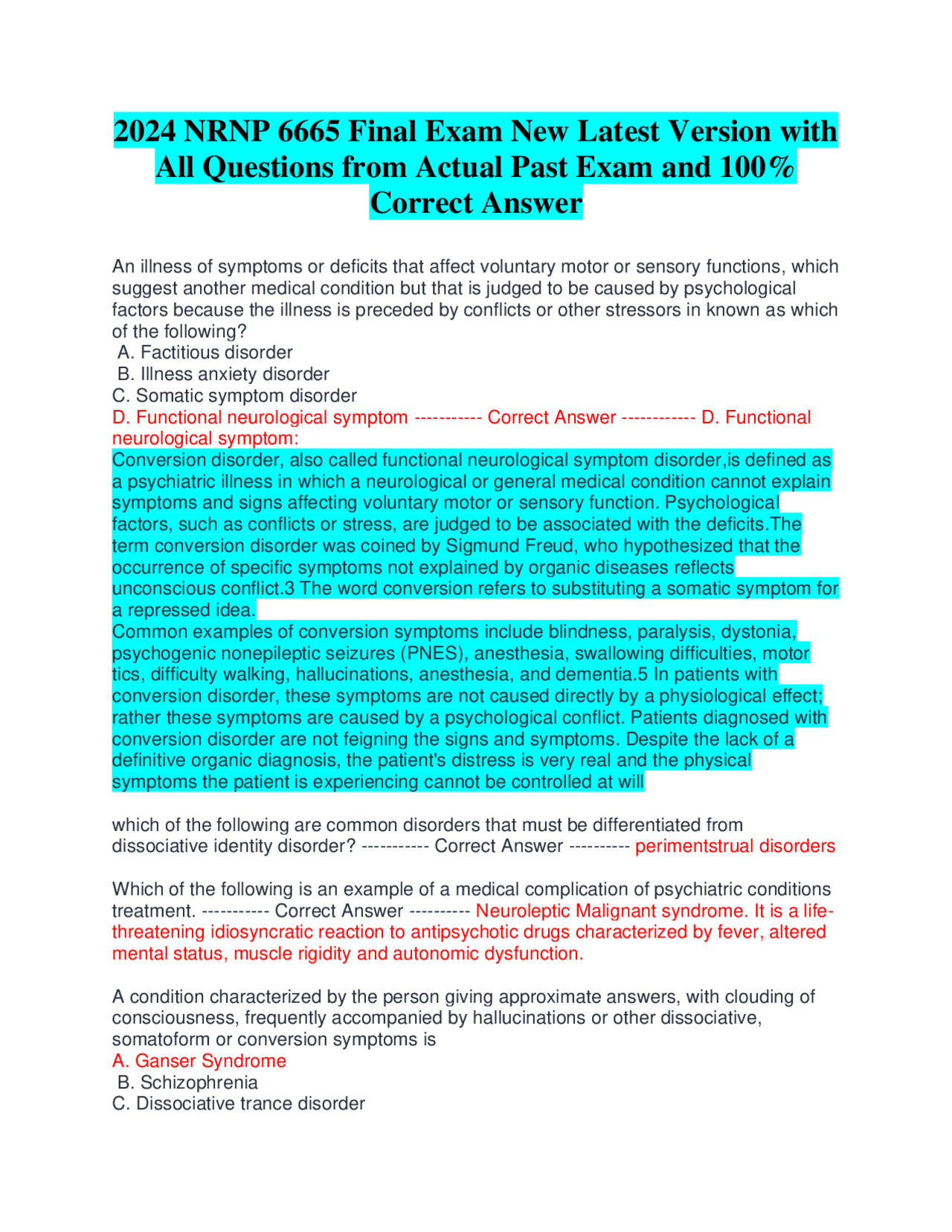 2024 NRNP 6665 Final Exam New Latest Version with All Questions from ...
