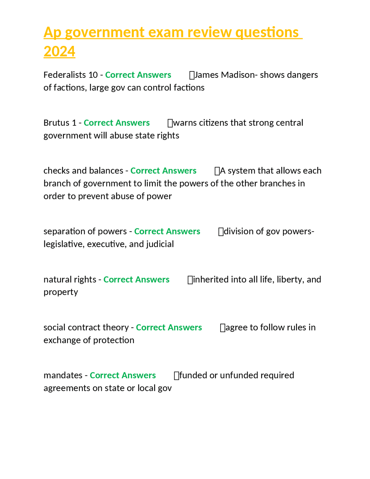 Ap government exam review questions 2024 | Exams Nursing | Docsity