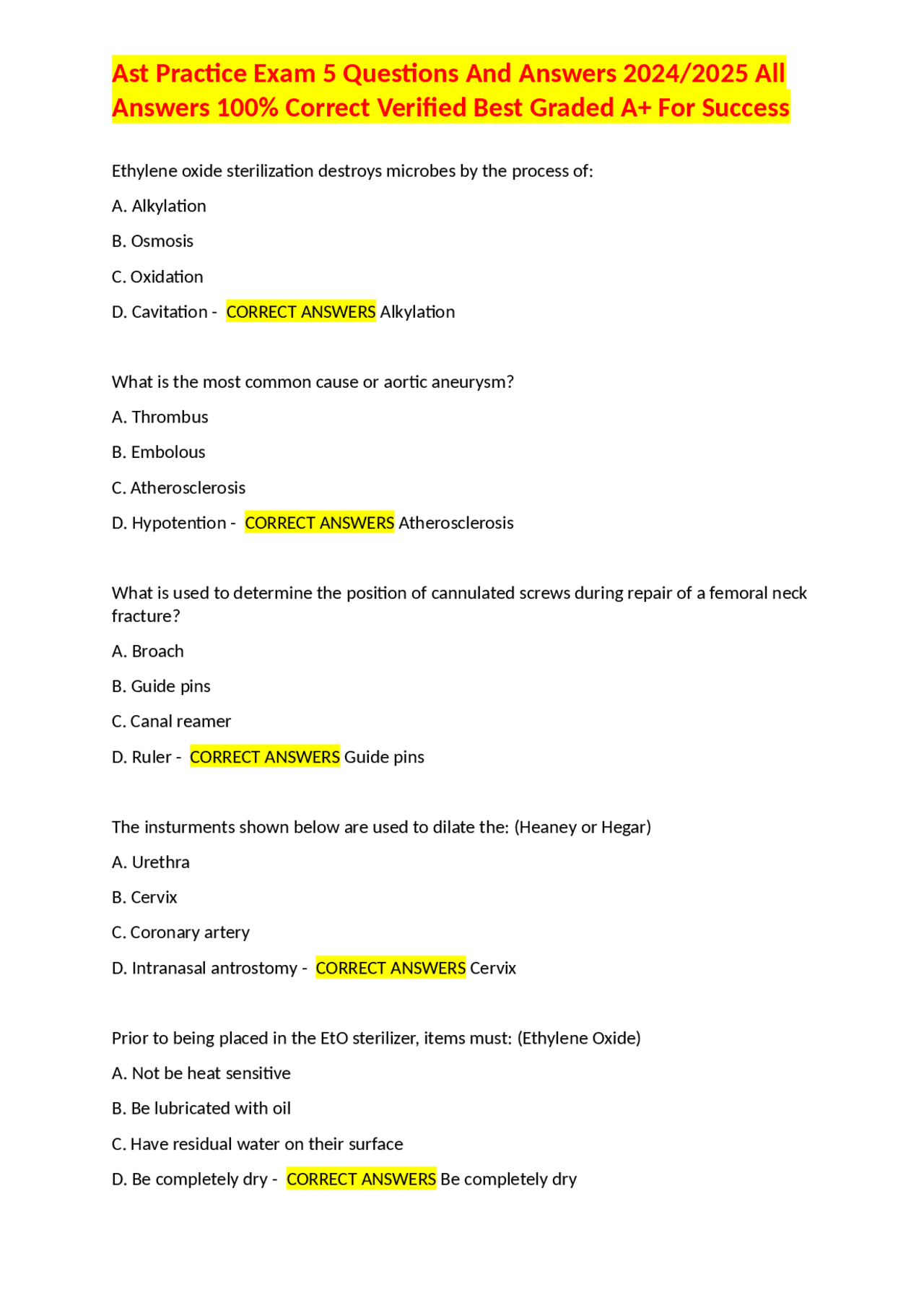 Ast Practice Exam 5 Questions And Answers 2024/2025 All Answers 100% ...