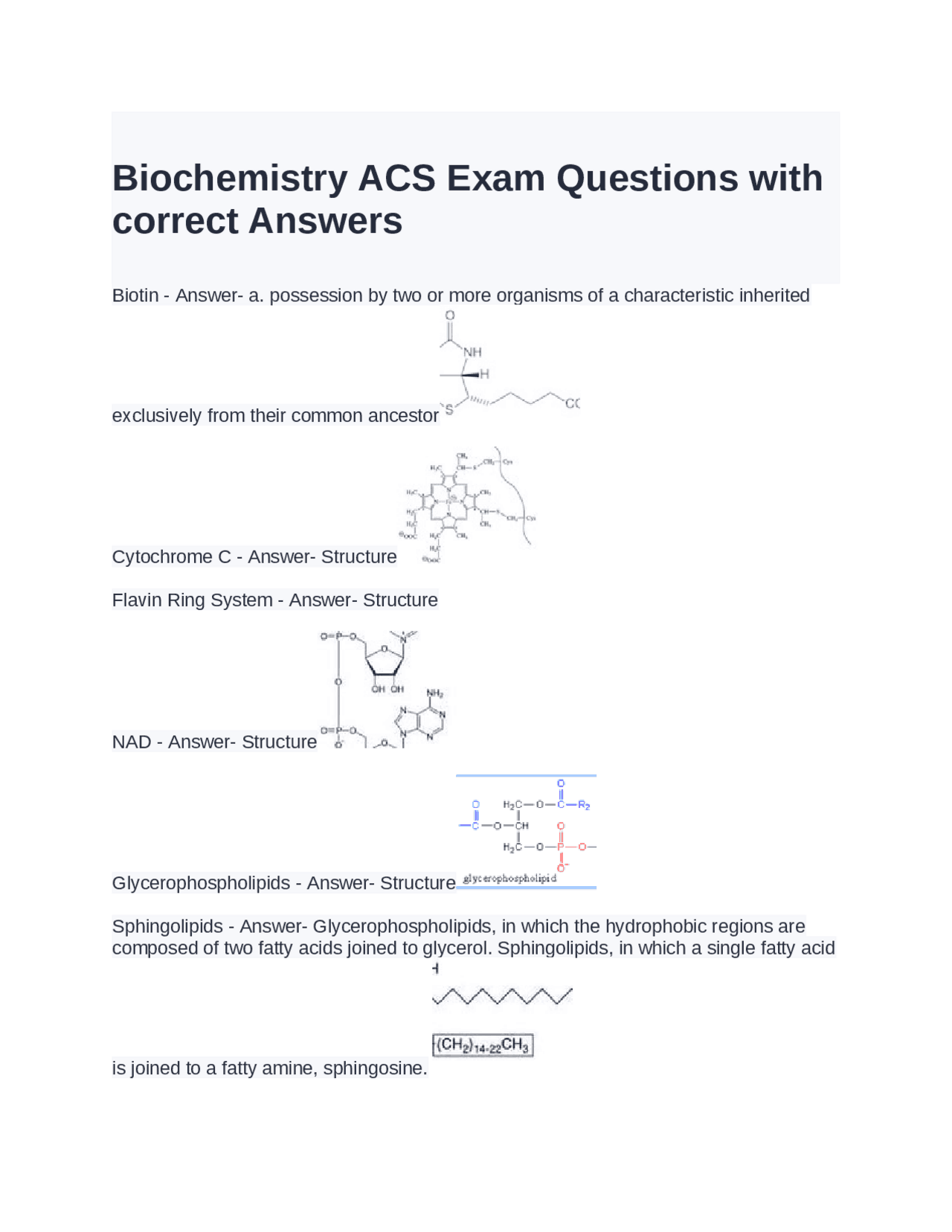 Biochemistry ACS Exam Questions with correct Answers | Exams Biochemistry | Docsity