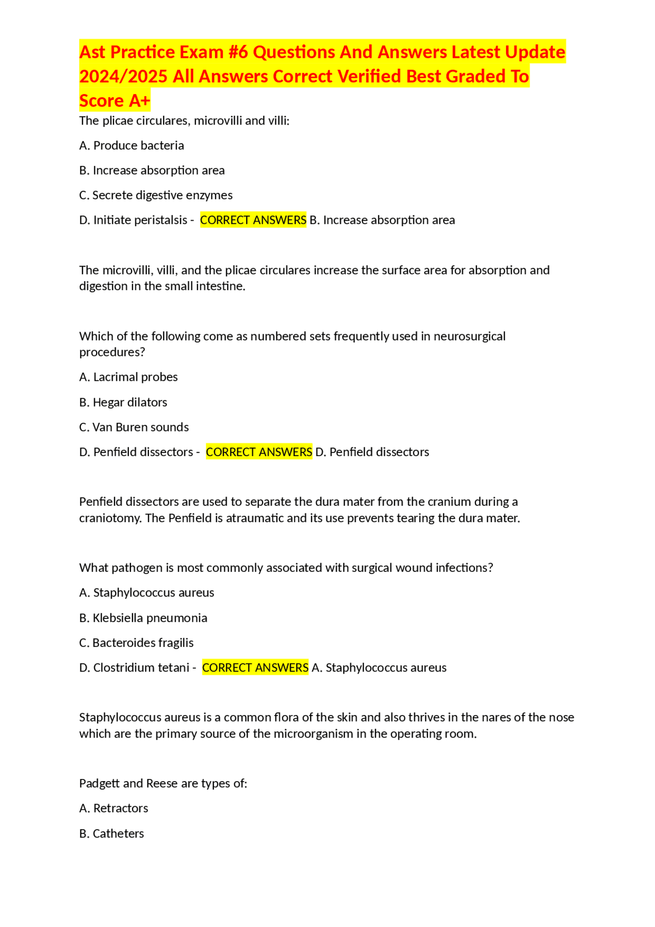 Ast Practice Exam 6 Questions And Answers Latest Update 2024 2025 All Answers Correct Ver