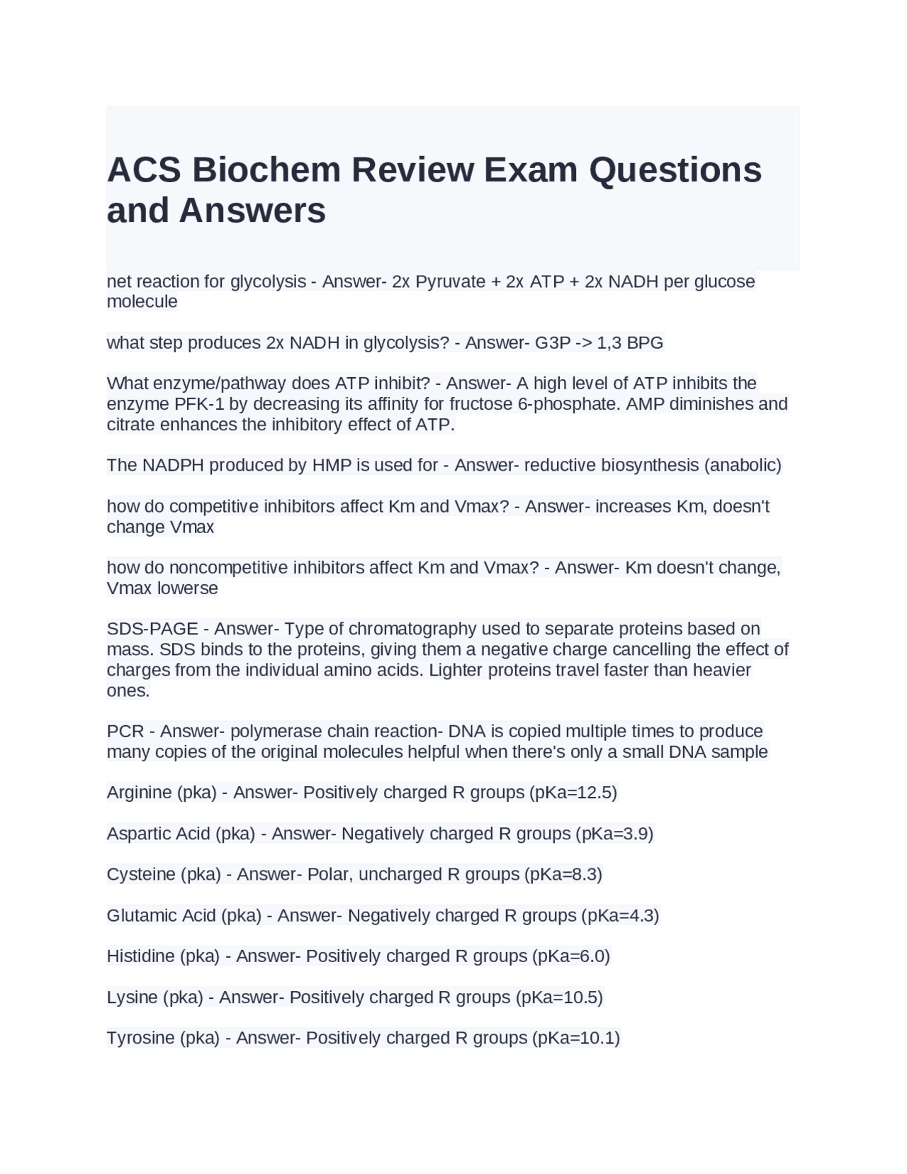 ACS Biochem Review Exam Questions and Answers | Exams Biochemistry ...