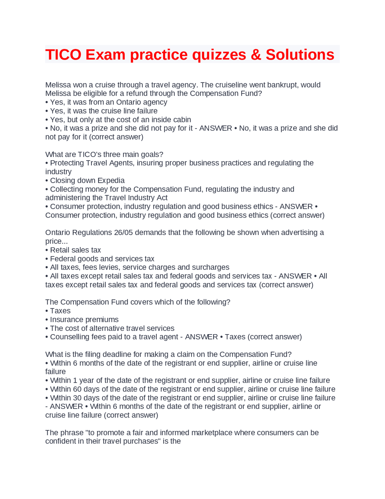 TICO Exam practice quizzes & Solutions | Exams Transport economics ...