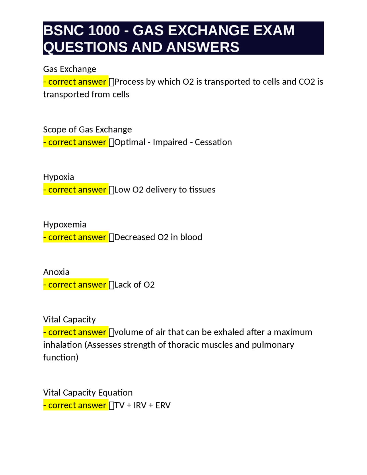 BSNC 1000 - GAS EXCHANGE EXAM QUESTIONS AND ANSWERS | Exams Health ...