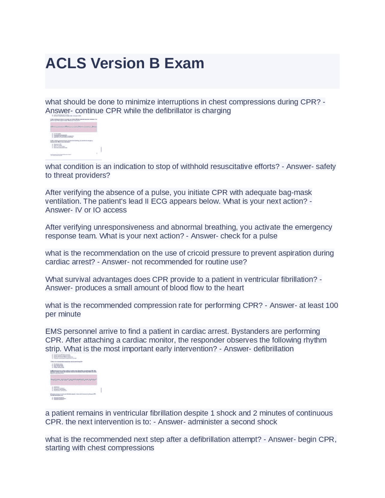 ACLS Version B Exam Questions and Answers - Graded A | Exams Nursing ...