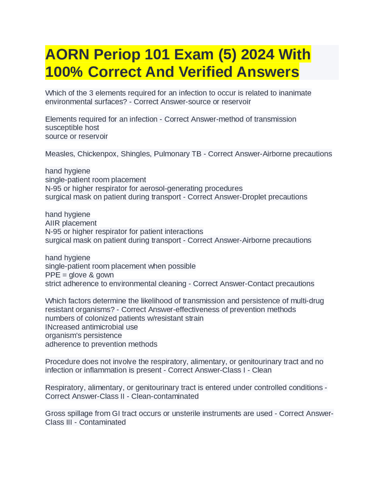 AORN Periop 101 Exam (5) 2024 With 100% Correct And Verified Answers ...