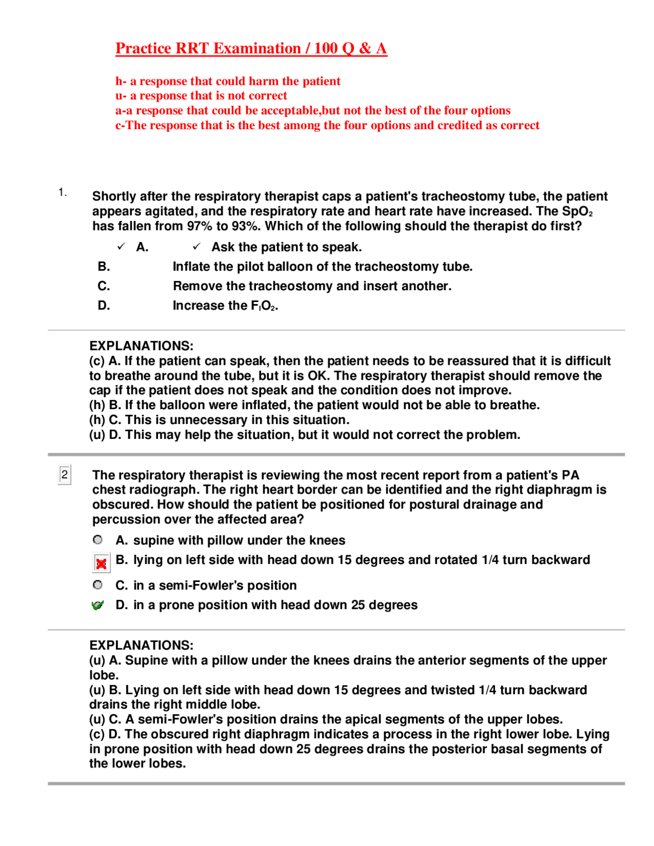 Registered Respiratory Therapist (RRT) Practice Examination / 100 ...