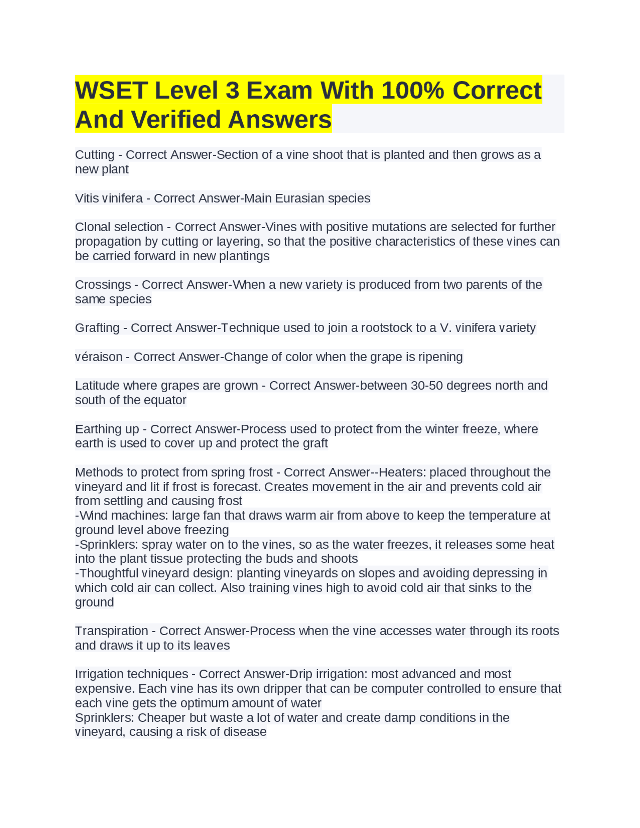 WSET Level 3 Exam With 100% Correct And Verified Answers | Exams ...