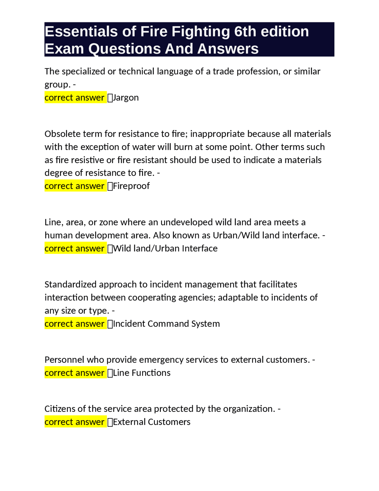 Essentials of Fire Fighting 6th edition Exam Questions And Answers | Exams Safety and Fire ...