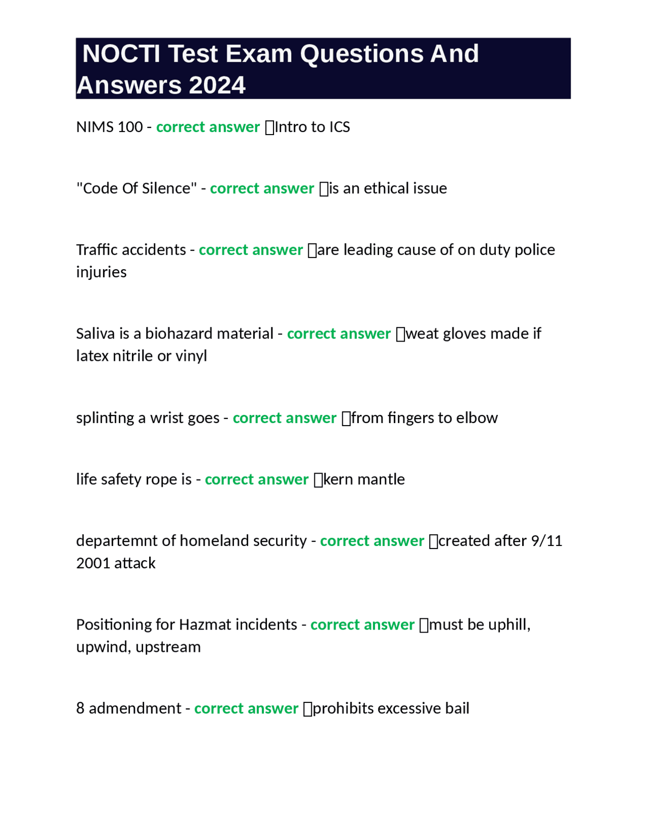 NOCTI Test Exam Questions And Answers 2024 | Exams Traffic Control and ...