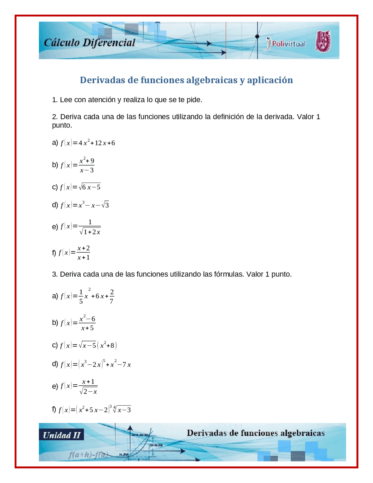 Derivadas y funciones | Ejercicios de Matemáticas | Docsity