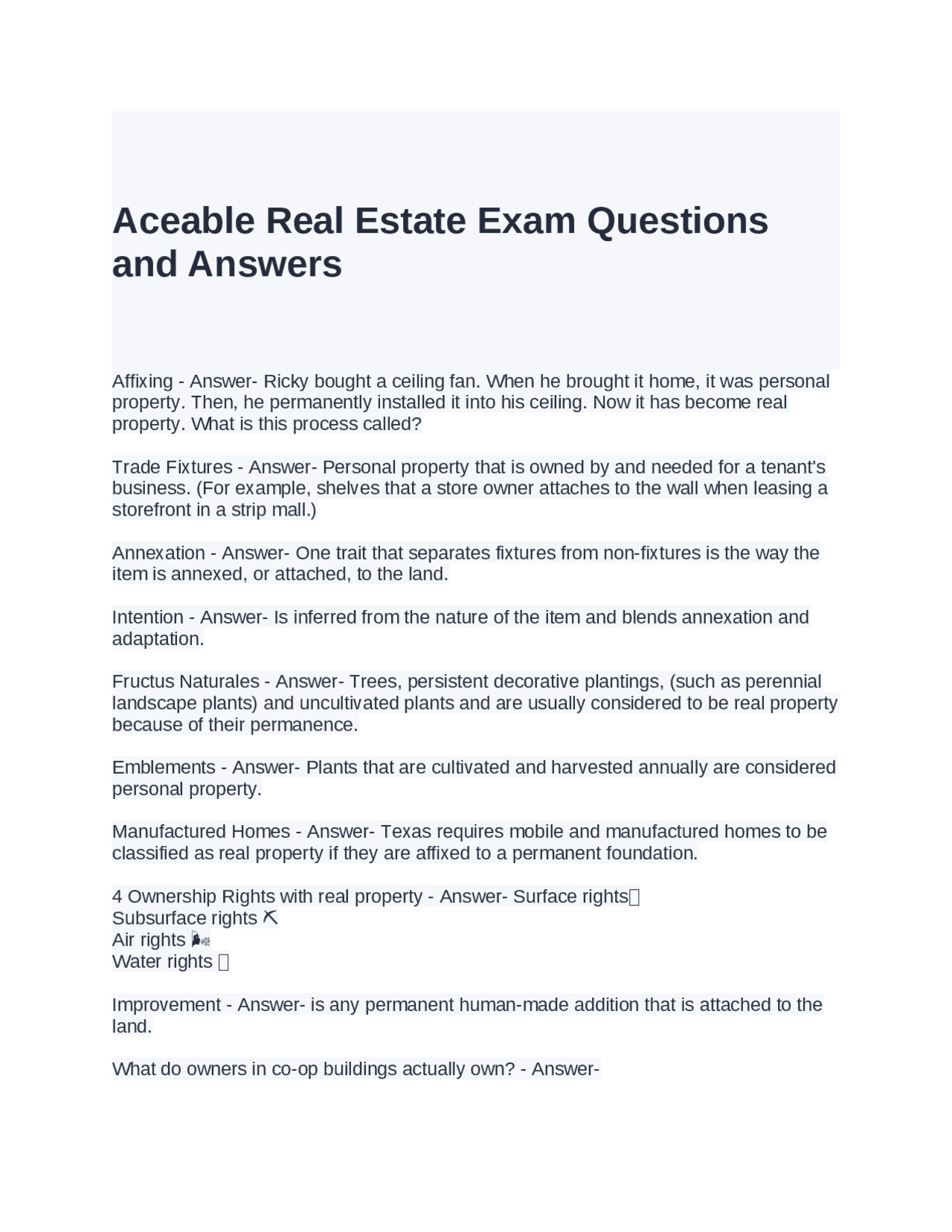 Aceable Real Estate Exam Questions and Answers | Exams Real Estate ...