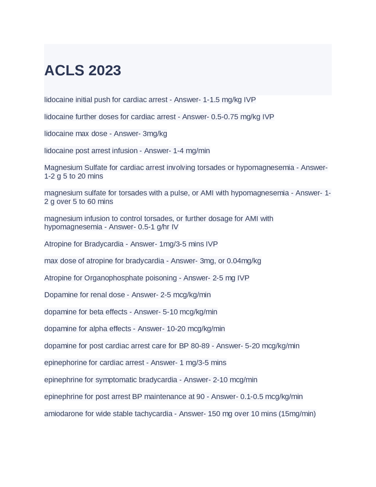 ACLS 2023-2024 Exam Questions and Answers | Exams Nursing | Docsity