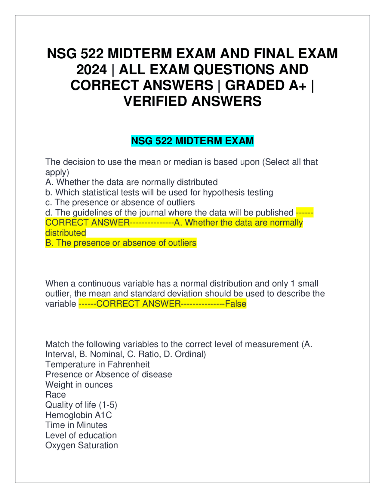 NSG 522 MIDTERM EXAM AND FINAL EXAM 2024 | ALL EXAM QUESTIONS AND CORRECT ANSWERS | Exams Data ...