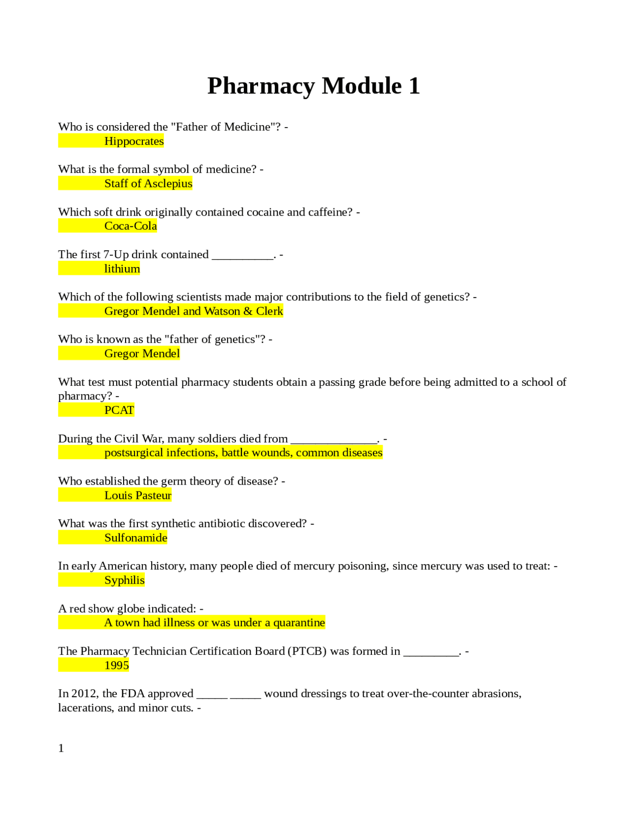 Pharmacy Module 1. Pharmacy Module 1. | Exams Pharmacy | Docsity