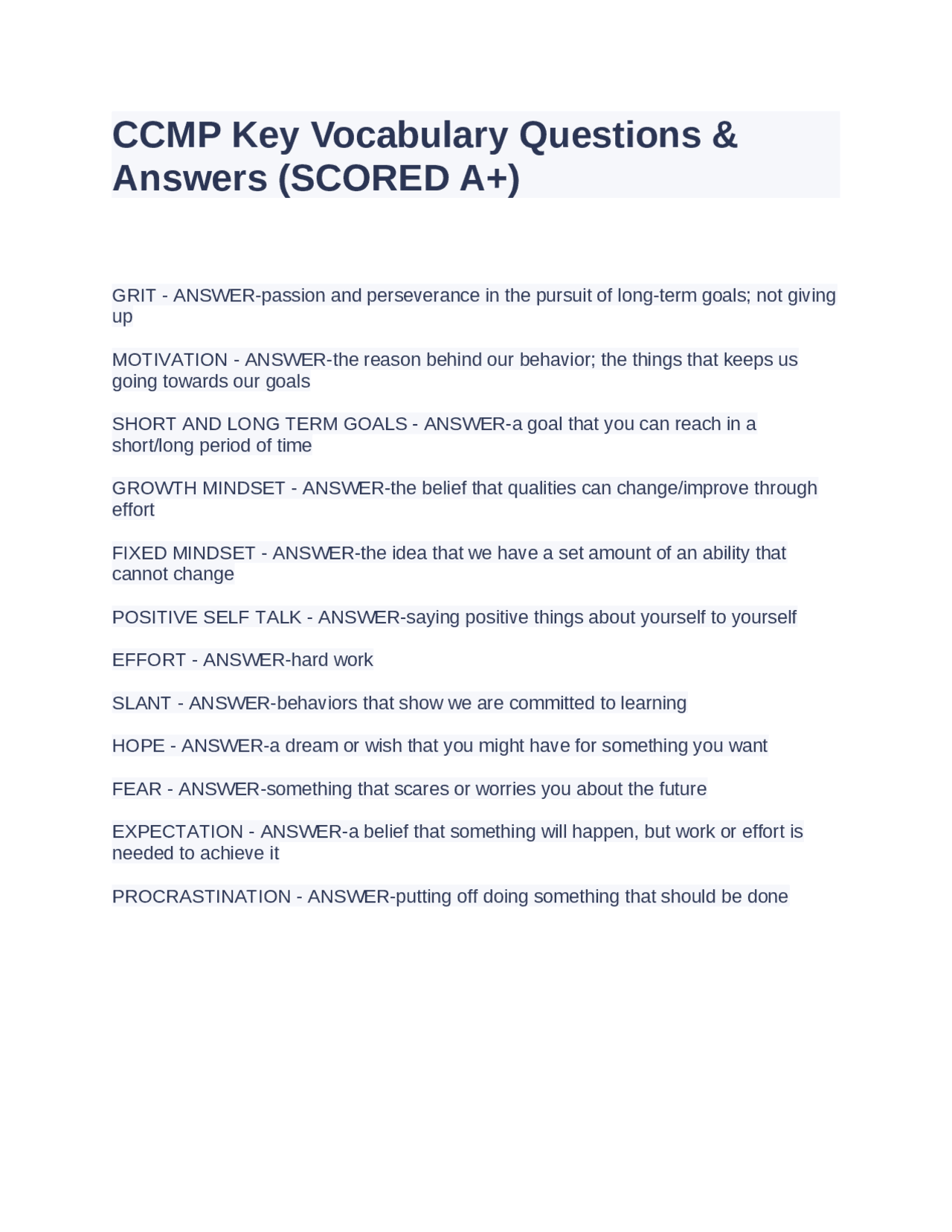 CCMP Key Vocabulary Questions & Answers (SCORED A+) | Exams Contract ...
