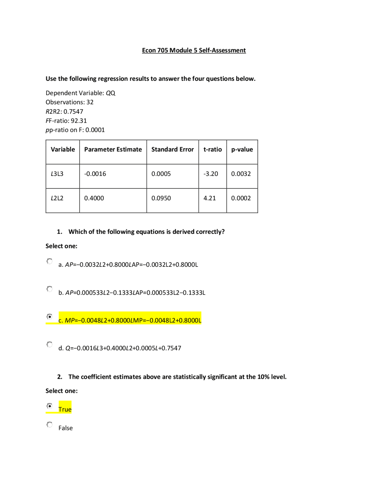ECON 705 Mod 5 Self-Assessment (100 out of 100) Questions and Answers ...