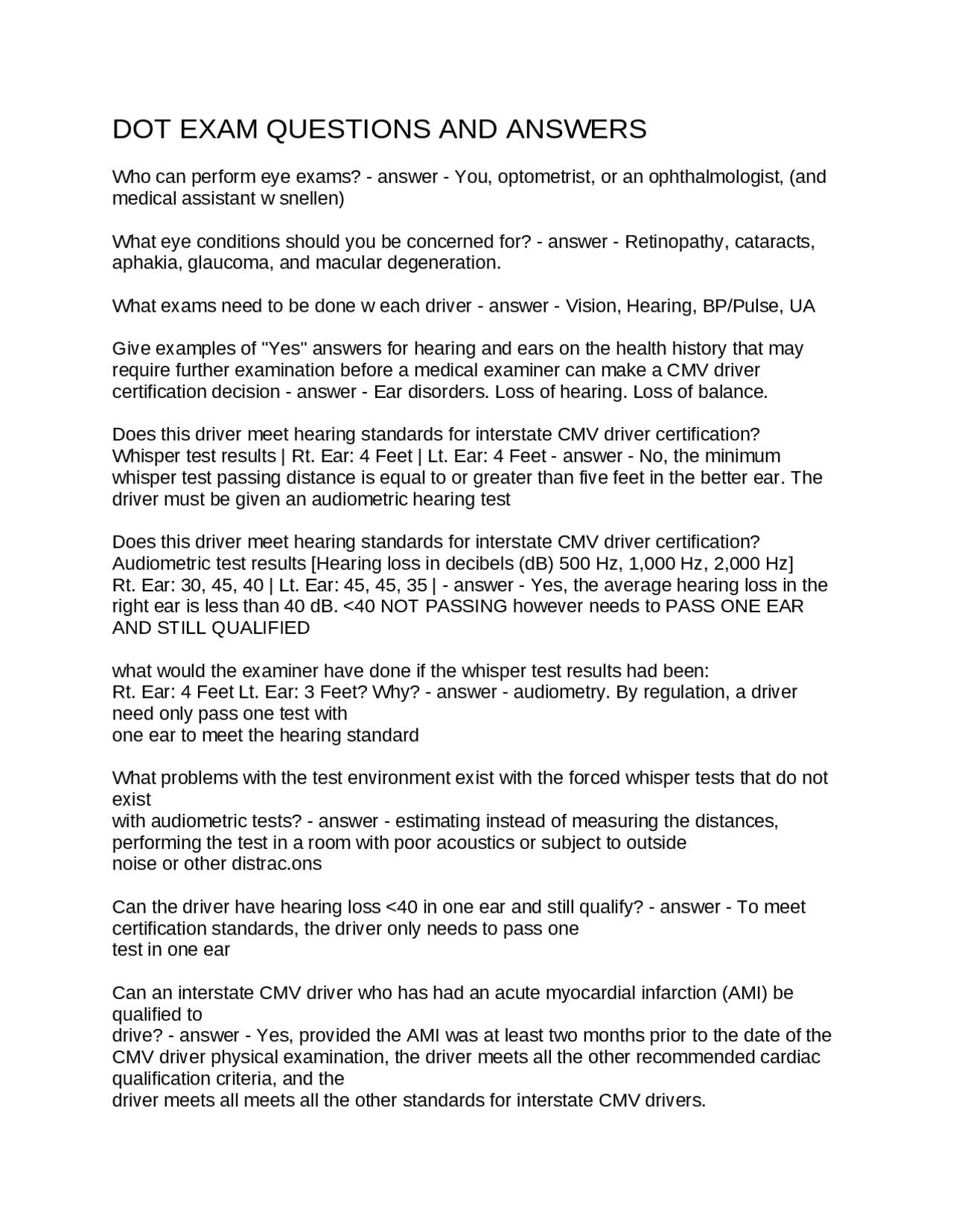 DOT Exam Questions and Answers 2024 | Exams Nursing | Docsity