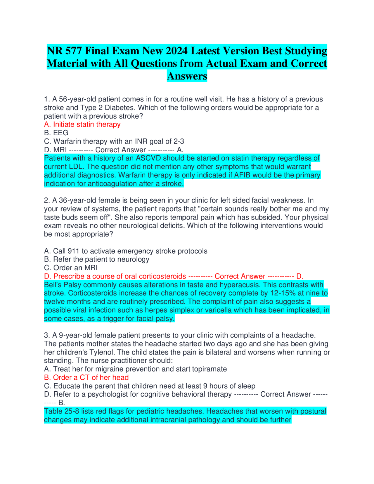 NR 577 Final Exam New 2024 Latest Version Best Studying Material with ...