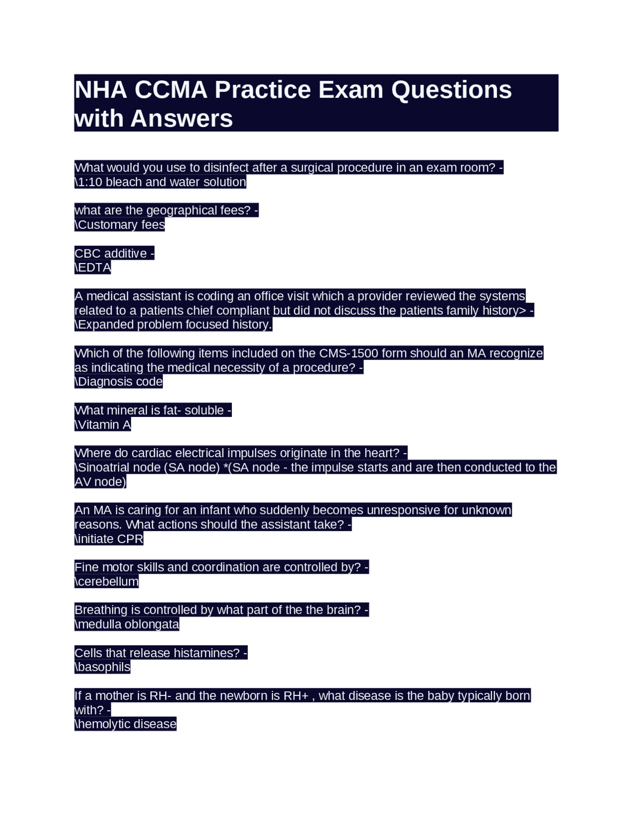 NHA CCMA Practice Exam Questions with Answers | Exams Clinical Medicine ...