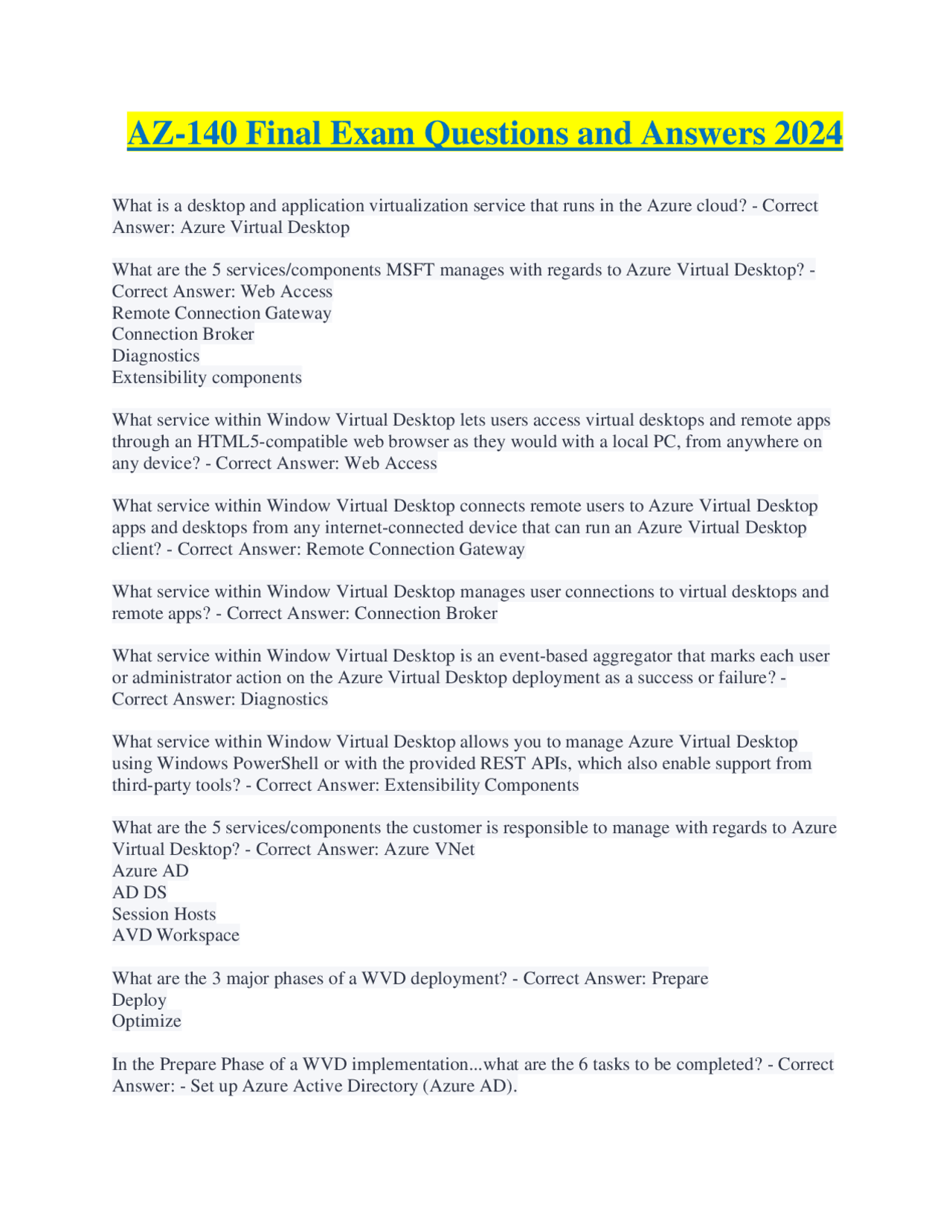 AZ-140 Final Exam Questions and Answers 2024 | Exams Nursing | Docsity