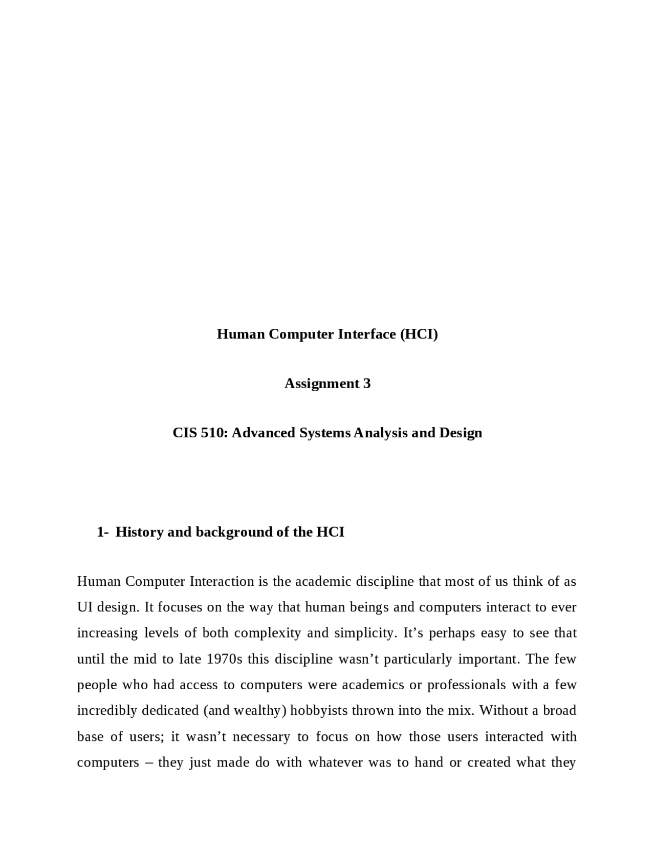 Human Computer Interface (HCI)Assignment 3CIS 510: Advanced | Lecture ...